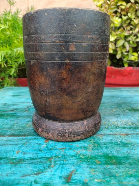 OLD VINTAGE WOODEN Handcrafted Indian Spices Grinding Mortar Pot Kharal ...