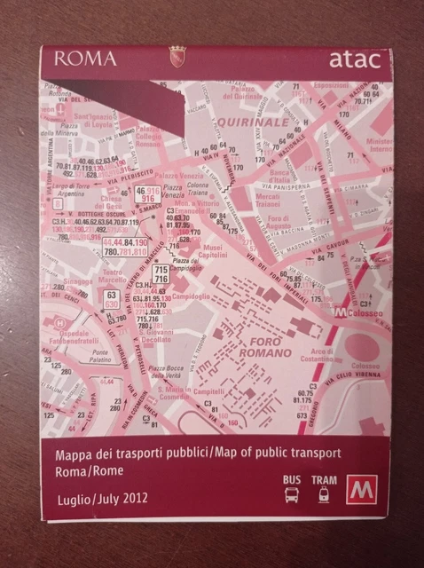 MAPPA ROMA VINTAGE ATAC mezzi pubblici Roma e dintorni Metro bus tram ...