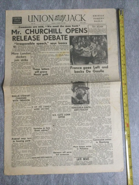 VINTAGE ORIGINAL WWII "UNION JACK" FORCES DAILY NEWSPAPER. Tuesday Oct ...