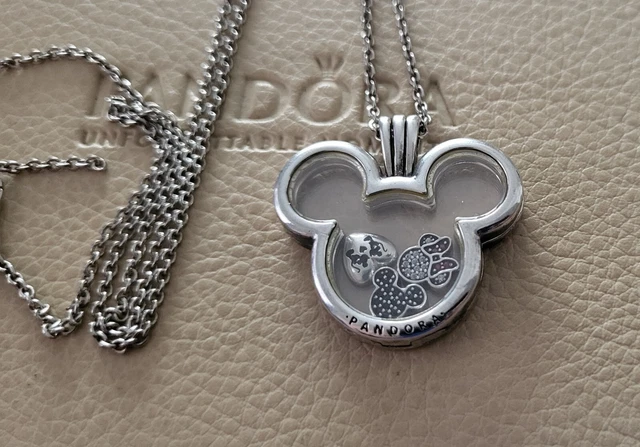 GENUINE RETIRED PANDORA Disney Mickey Head floating locket necklace ...