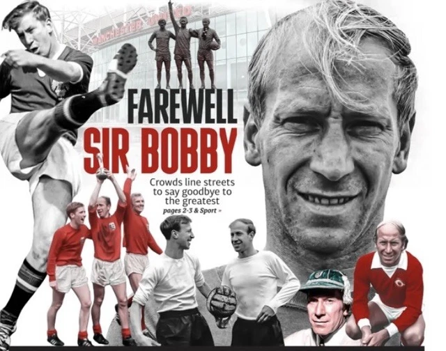 SIR BOBBY CHARLTON Tribute Funeral Farewell Manchester United UK ... SIR BOBBY CHARLTON Tribute Funeral Farewell Manchester United UK ...