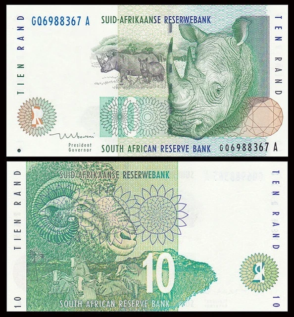 BANKNOTE - 1999 South Africa, 10 Rand, P123b UNC, White Rhinoceros, Ram ...