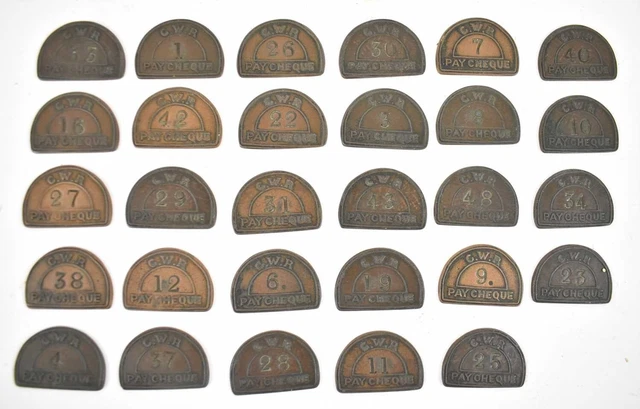 GWR PAY CHEQUE Tokens x 29. Great Western Railway. Copper. Vintage ...