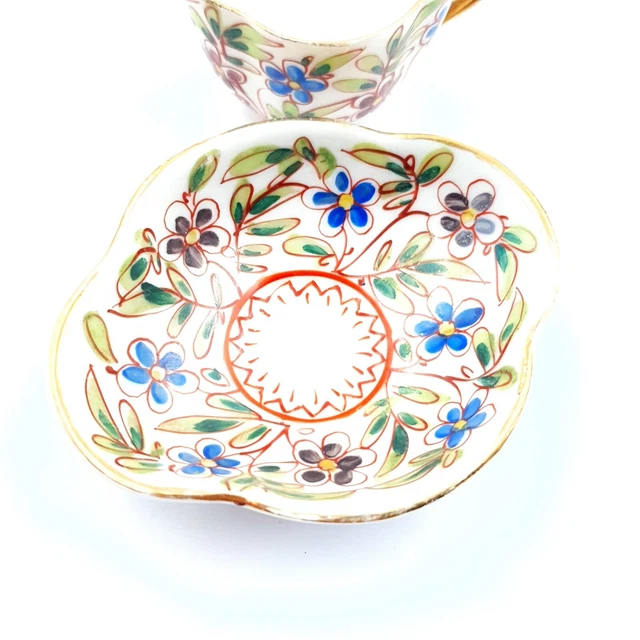 ANTIQUE PORCELAIN MINIATURE Tea Cup & Saucer Quatrefoil Handpainted £16 ...