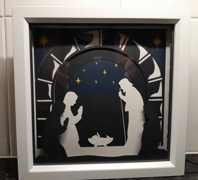 LIGHT BOX LAYERED Paper Cut Shadow Box Nativity Scene LED Lights 3D Art ...