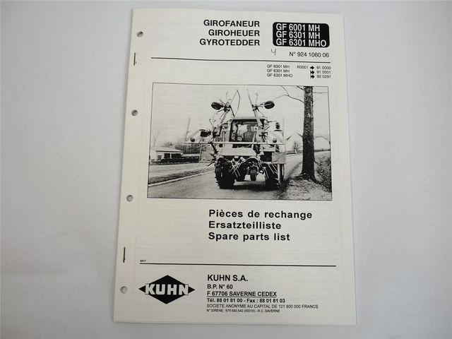 KUHN GF6001 6301 MH MHO Giroheuer Ersatzteilliste Ersatzteilkatalog ...