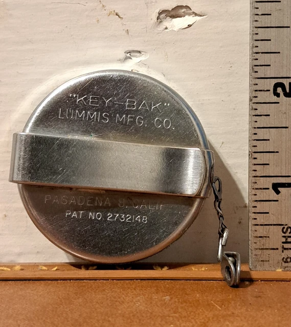 VINTAGE LUMMIS &KEY BAK" Retractable Key Chain w/ Belt Clip Pasadena CA ...