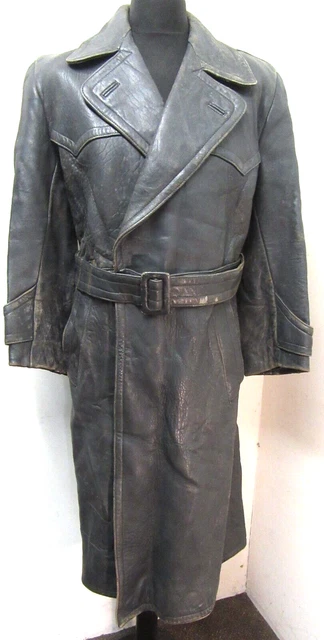 VINTAGE WW2 GERMAN Wehrmacht Officer Leather Trench Coat Jacket Size M ...