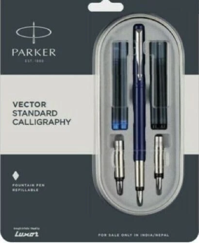 PARKER VECTOR STANDARD Calligraphy Fountain Pen Stainless Steel Trim ...