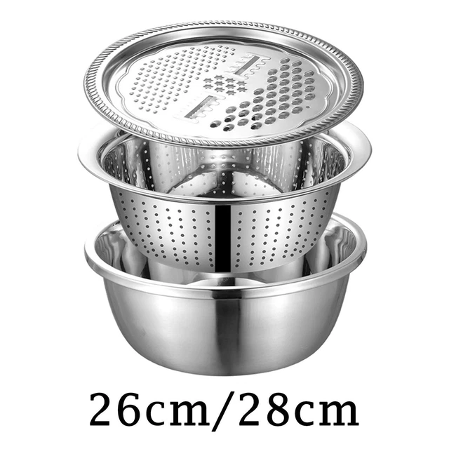 STAINLESS STEEL GRATER Basin Kit Vegetable Washing Bowl Drain Basket ...