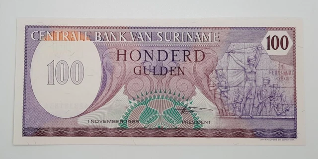1985 - CENTRALE Bank Van Suriname - 100 Gulden Banknote / Seriennr ...