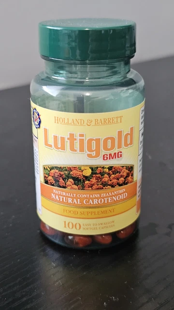 HOLLAND & BARRETT Lutigold Lutein 100 Capsules 6mg Natural Carotenoid ...