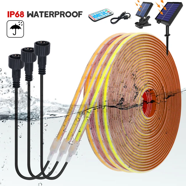 SOLAR POWERED COB LED Strip Lights Flexible Neon Flex Rope Lights ...