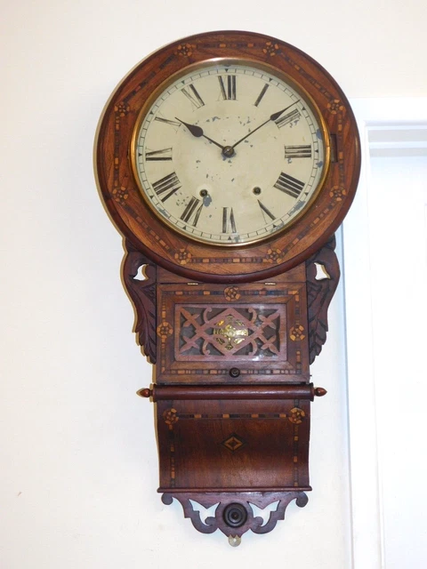 ANTIQUE AMERICAN DROP Dial Chiming Wall Clock by Jerome New Haven ...