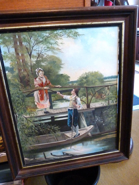 ANCIENNEHST HUILE SUR toile SCENE GALANTE signé peinture tableau EUR ...