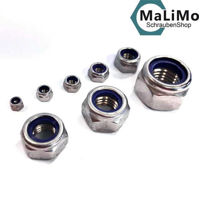SELBSTSICHERNDE MUTTERN SECHSKANT Edelstahl Stoppmuttern DIN 985 A2 V2A rostfrei EUR 1,00 ...