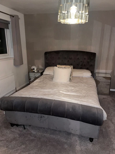 GREY VELVET KING size bed frame from Dreams £104.70 - PicClick UK