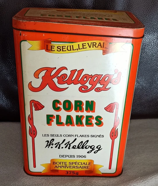 BOÎTE ANCIENNE VINTAGE Kellogg's Corn Flakes 1987 en tôle métal EUR 16 ...