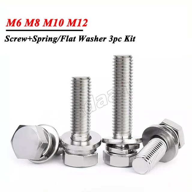 M6 M8 M10 M12 Hex Head Bolts Hexagon Screw+Spring/Flat Washer A4 ...