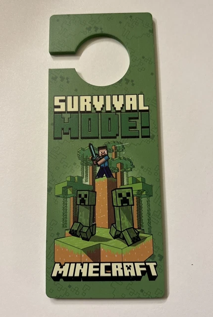 MOJANG MINECRAFT SURVIVAL MODE Gamer Door Hanger Sign Minecraft Sleep ...
