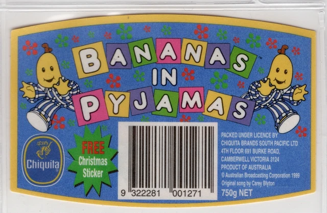 CHIQUITA FOODS AUSTRALIA Bananas in Pyjamas Sticker 1999 $4.99 ...