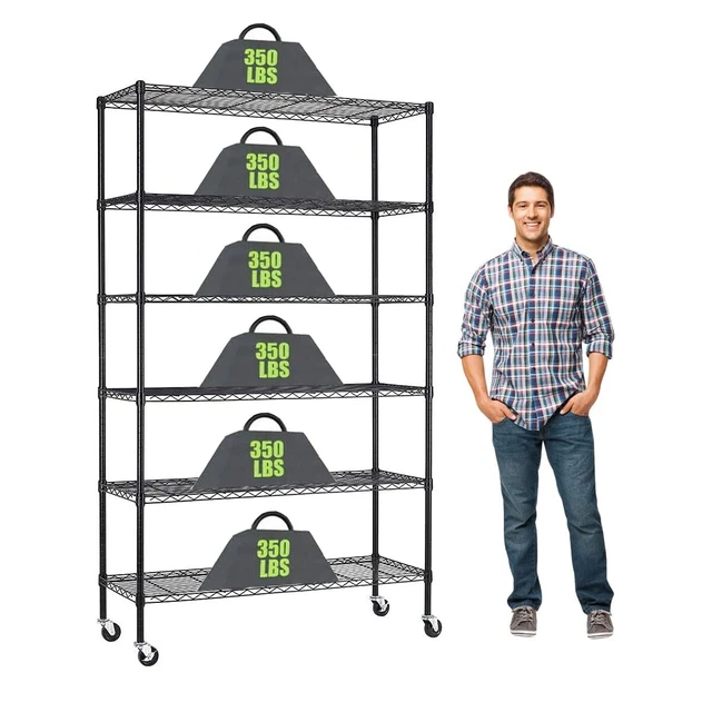 6 TIER ADJUSTABLE Wire Shelving Unit, NSF Metal Shelf Storage Rack With ...