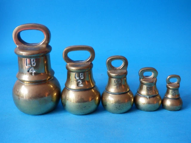 HEAVY SET BRASS Bronze Capstan Bell Weighing Scales Weights 7.75Lbs #2 ...