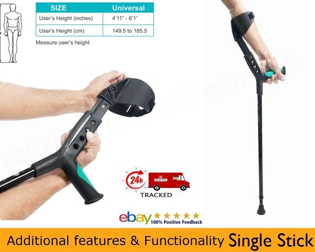 ELBOW CRUTCHES ADJUSTABLE Underarm Forearm Walking Stick (( Single )) £ ...