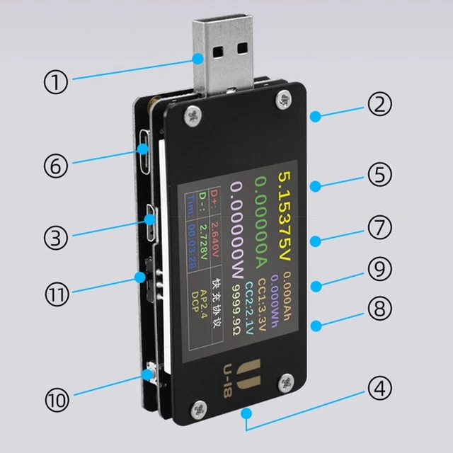 U18 MULTIFUNCTION USB Current Voltage Tester for QC2 0 0 Fast Charging ...