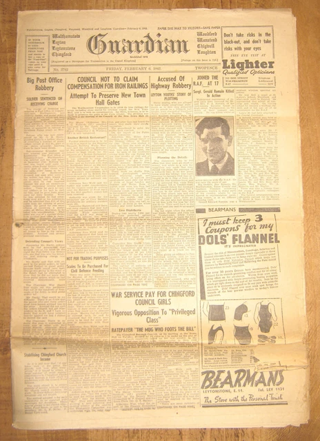 VINTAGE WW2 WALTHAMSTOW Chingford Wanstead Chigwell Loughton Guardian ...