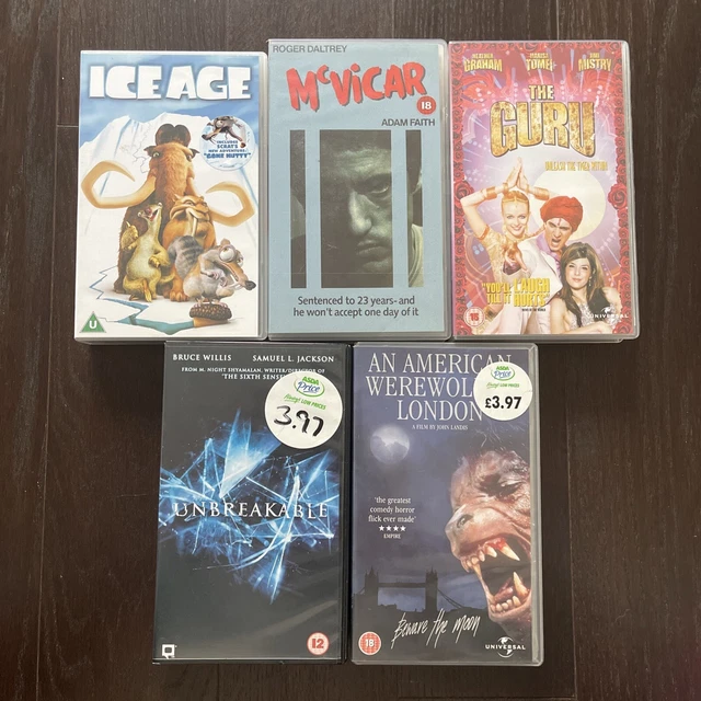 VHS BUNDLE X5 Ice Age, Mcvicar, The guru, Unbreakable, An American ...