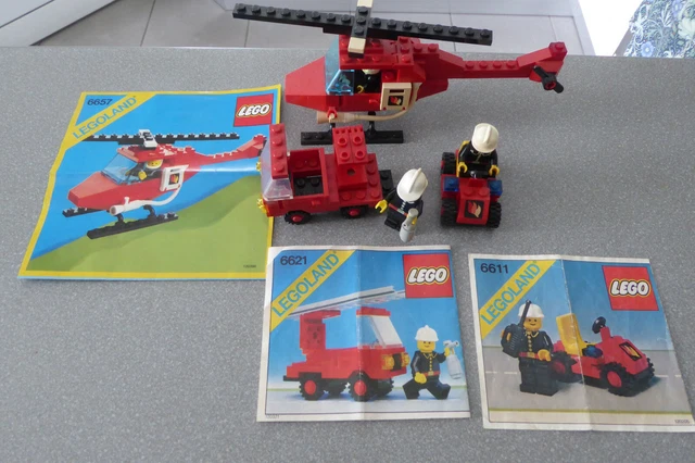 LEGOLAND LÉGO Années 80 Hélicoptère + véhicules POMPIERS Ref. 6657 6621 ...