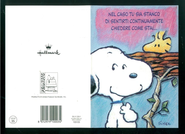 PEANUTS SCHULZ SNOOPY Biglietto Auguri Gift Card Grande Hallmark Anni ...