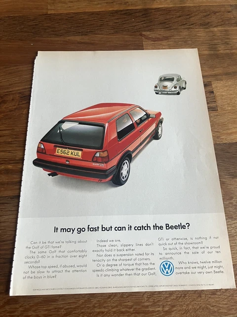 ORIGINAL 1988 VW Golf GTi Mk2 Magazine Advert Poster Frame Ready Man ...