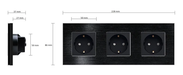 STECKDOSE 3 FACH Schuko Kombisteckdose Wandsteckdose UP Alu Schwarz ...