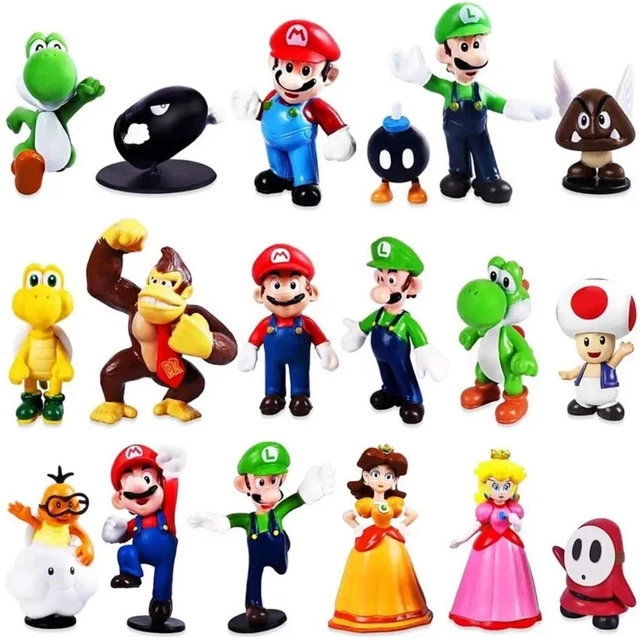 SUPER MARIO ACTION Figuren 18 Stück Set / Mario Luigi Peach Donkey Kong ...