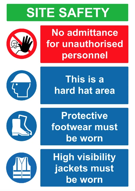 BUILDING SITE SAFETY Sign Warning Notice Rules Foamex Rigid PVC / Gloss ...