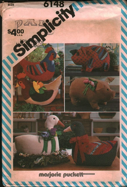 6148 VINTAGE SIMPLICITY Sewing Pattern Set Stuffed Animals Goose Hen ...