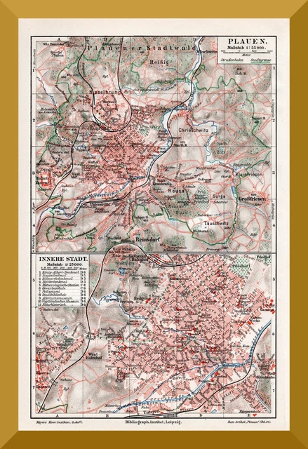 PLAUEN +HISTOR. STADTPLAN mit Straßenregister von 1905+ Haselbrunn ...
