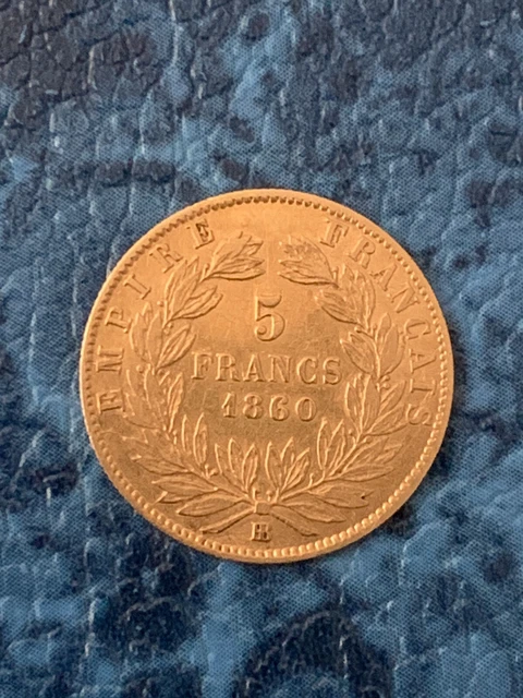 GOLD COIN-FRENCH NAPOLEON III 5 Francs 1860 BB Strasbourg Mint France ...
