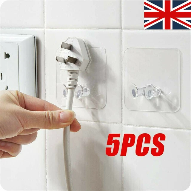 5X WALL STORAGE Hook Power Plug Socket Wire Holder Wall Adhesive Hanger ...