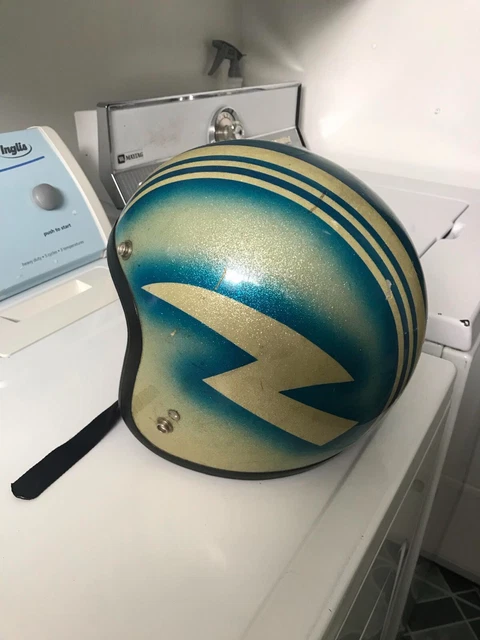 VINTAGE SHOEI S-3 Large Open Face Helmet july 1972 Blue Metal flake ...