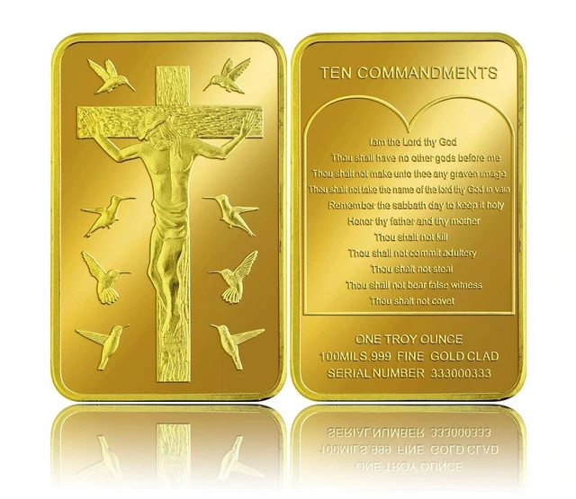 JESUS 10 COMMANDMENTS Gold Bar ingot Crucifix Catholic Church Easter ...