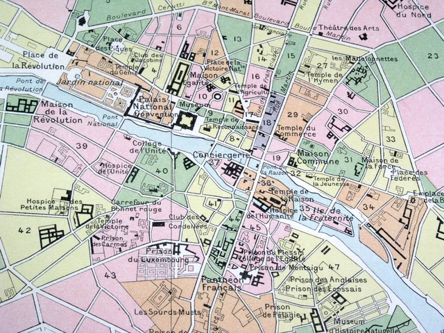 1925 VINTAGE HISTORICAL Map Of Paris During French Revolution ...