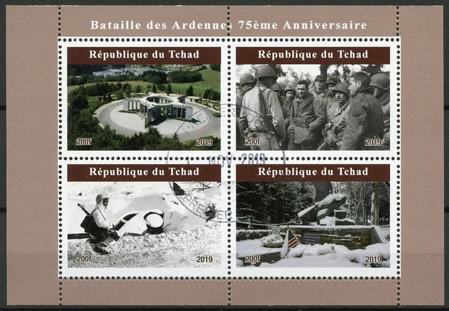 CHAD MILITARY STAMPS 2019 CTO WWII WW2 Battle of Bulge Ardennes 4v M/S ...