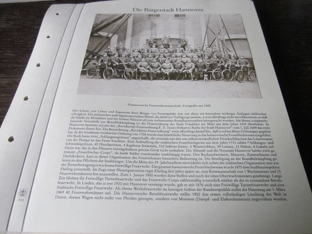 HANNOVER ARCHIV 7 Bürgerstadt 29 Feuerwehrmannschaft 1888 Foto EUR 6,25 ...