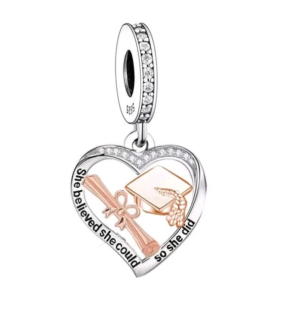 💖 GRADUATION UNIVERSITY Charm Genuine 925 Sterling Silver Cap Gown ...