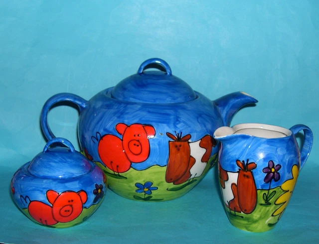 SUZANNE SLACK HAND Painted Studio Pottery -Stunning Designer Three ...