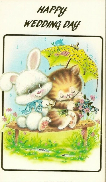 WEDDING DAY CONGRATULATIONS Vintage 1970's Greeting Card ~ Loving Cat ...