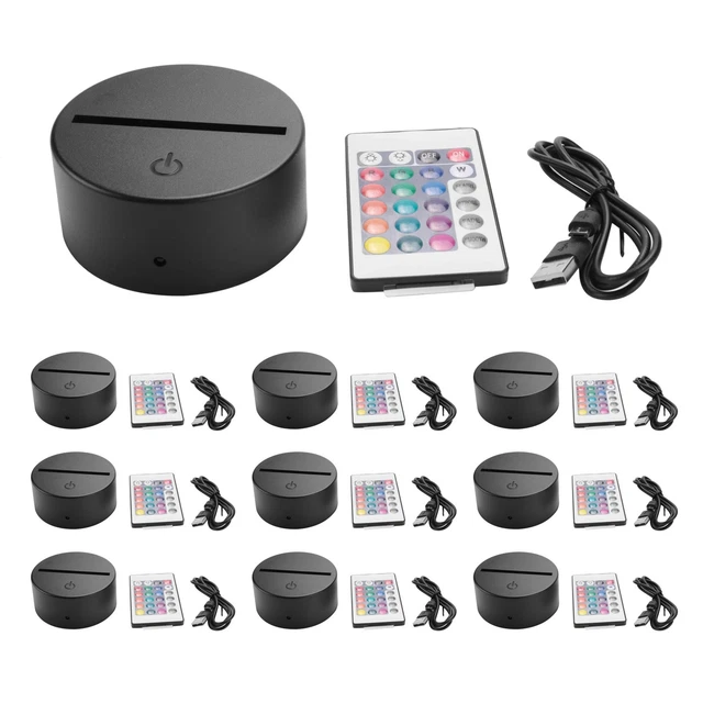 3X(10 PACK 3D Night LED Light Lamp Base + Remote Control + USB Cable, 161718 £95.12 - PicClick UK